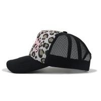 China Curved Brim Foam Mesh 5 Panel Trucker Cap Embroidery Leopard Print Pattern Gorras for sale