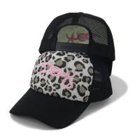 China Curved Brim Foam Mesh 5 Panel Trucker Cap Embroidery Leopard Print Pattern Gorras for sale