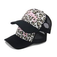 China Curved Brim Foam Mesh 5 Panel Trucker Cap Embroidery Leopard Print Pattern Gorras for sale