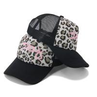 China Curved Brim Foam Mesh 5 Panel Trucker Cap Embroidery Leopard Print Pattern Gorras for sale