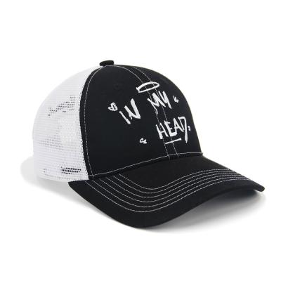 China Cotton Mesh Embroidery Trucker Hats Structured 6 Panel Snap Back Breathable Plain for sale
