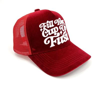 China Mesh Velvet Trucker Hat Puff Embroidered Sports Snapback Cap Cap Snapback for sale