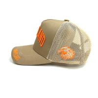 China Cotton Mesh 5 Panel Trucker Hat 3D Embroidery Snapback Breathable Structured Cap for sale