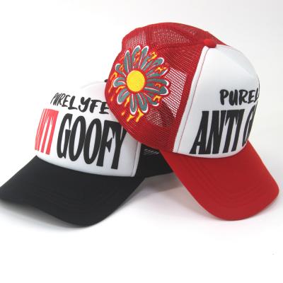China Profile 100% Polyester Mesh Foam 5 Panel Trucker Hat Sports Two Color Custom Screen Printing Puff Print for sale