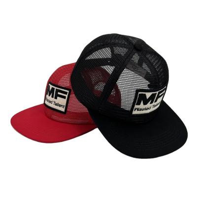 China Flat Mesh Custom Embroidery Trucker Hats Brim Full Snapback Snapback Cap for sale