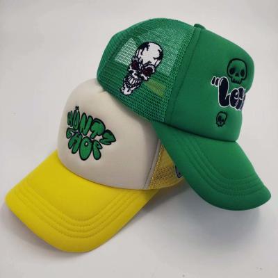China Embroidered Mesh Foam 5 Panel Trucker Cap Skull Snapback Gorras Structured Cap for sale