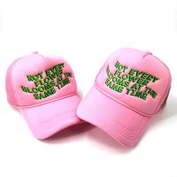 China Pink Mesh 5 Panel Trucker Cap Embroidered Patch Bulk 3D Embroidery Cap for sale