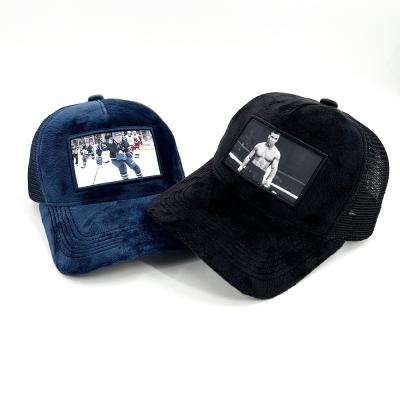 China Velvet Puffs 3D Embroidery Trucker Hats Embroidered Snapback Cap Structured Cap for sale