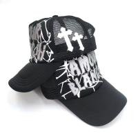 China Full Embroidery Foam Mesh 5 Panel Trucker Hat Special Cross Embroidered Hat3d Embroidered Puff for sale
