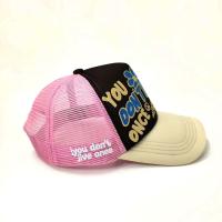 China Two Tone Mesh Foam Custom 3D Embroidery Trucker Hats Powder Puff Print Special Mixed Colors for sale