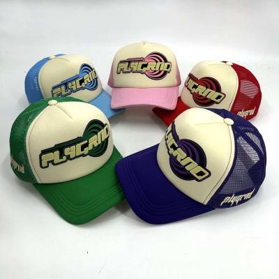 China Puff Print Foam Mesh Trucker Caps Powder Puff Printing Personalized Cap for sale