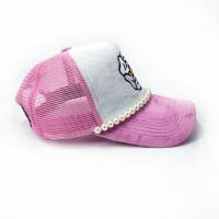 China Pearl On Brim Embroidered Trucker Cap Pink Sunshade Floral Sports Gorros Adjustable Snapback Pearl for sale