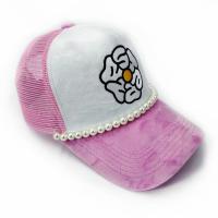 China Pearl On Brim Embroidered Trucker Cap Pink Sunshade Floral Sports Gorros Adjustable Snapback Pearl for sale
