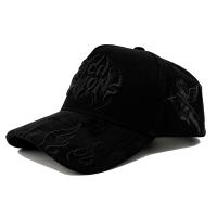 China 3D Embroidery Black On Black Baseball Caps Fire Flame Suede Visor Premium Angel Embroider Metal Tag Silk Lined for sale