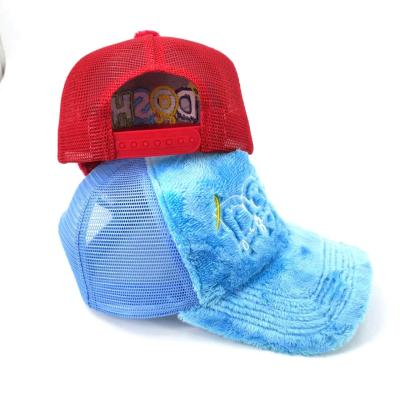 China Fluffy Furry Mesh Trucker Caps Fuzzy Fur Baseball Custom Snapback Snapback Cap for sale