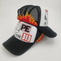 China Patch Fire Flame Custom Embroidery Trucker Hats Pattern Mesh Foam Snapback Gorras With Flame Print Cute 5 panel for sale