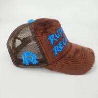 China Fluffy Velvet Suede Leather Custom 3D Embroidery Trucker Hats Fur Fitted UV Mix Color for sale