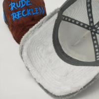 China Fluffy Velvet Suede Leather Custom 3D Embroidery Trucker Hats Fur Fitted UV Mix Color for sale