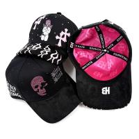 China Suede Baseball Hat Satin Lined Embroidered Cotton 5 Panel Brim Rhinestone And Leather Stars for sale