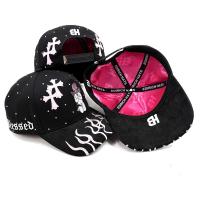 China Suede Brim Cotton Baseball Cap 5 Panel Structured 3D Embroidery with Rhinestone Leather Crosses Patch for sale