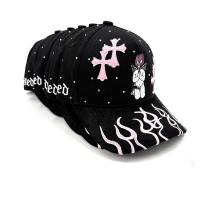 China Suede Brim Cotton Baseball Cap 5 Panel Structured 3D Embroidery with Rhinestone Leather Crosses Patch for sale