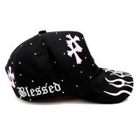 China Suede Brim Cotton Baseball Cap 5 Panel Structured 3D Embroidery with Rhinestone Leather Crosses Patch for sale