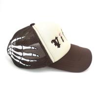 China Personalize Sport Patterns Custom Embroidery Trucker Hats Skull Bone Hand Embroidered On Side 5 panel Snapback for sale