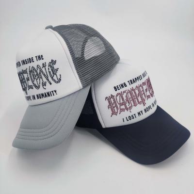 China Mesh Baseball Foam Custom Embroidery Trucker Hats Sport Crystal Diamond Bling Rhinestone for sale