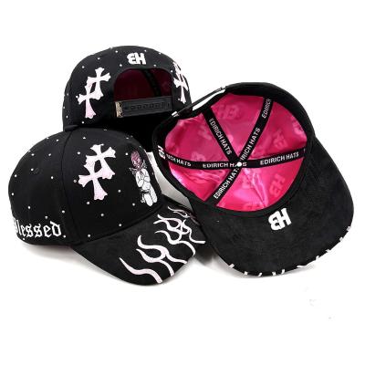 China Dragon Ball Hat Gorra Embroider PU Crosses Patch Gamuza Visor Bling Rhinestone Fire Flames On Suede Brim White Shiny for sale