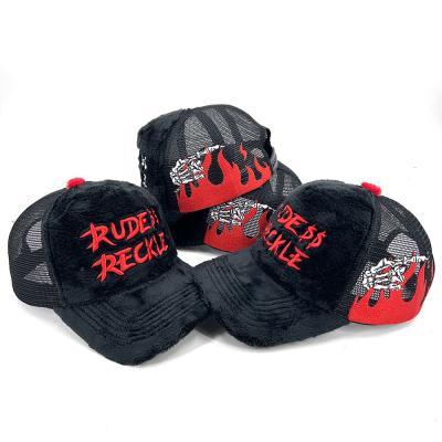 China Suede Embroidered Velvet Trucker Hats for sale