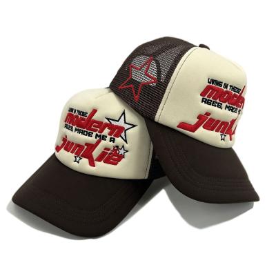 China Special Colors Custom Trucker Hat Embroidered Powder Puff Printing Snapback Cap for sale