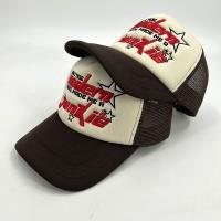 China Special Colors Custom Trucker Hat Embroidered Powder Puff Printing Snapback Cap for sale
