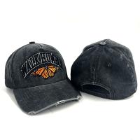 China Suede Baseball Caps 3D Customized Letters Butterfly Embroidered Soft High Crown Structured Washed Old Distressed for sale