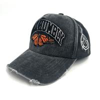 China Suede Baseball Caps 3D Customized Letters Butterfly Embroidered Soft High Crown Structured Washed Old Distressed for sale
