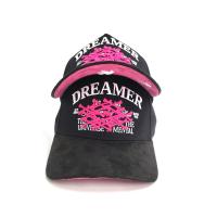 China Streetwear Baseball Hats Customize 3D Embroidery Logos Hot Pink Suede Brim High Crown Cotton Full Black Satin Lined for sale