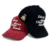 China Custom Baseball Hats Dirty Money Clear Hands Soft 5 Panels Customize 3D Embroidery Logos Corduroy Gorras Vintage for sale