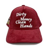 China Custom Baseball Hats Dirty Money Clear Hands Soft 5 Panels Customize 3D Embroidery Logos Corduroy Gorras Vintage for sale