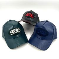 China 5 Panel PU Leather Custom Hats Baseball Cap Patch Logo Stitching Personalized for sale
