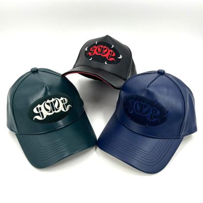 China 5 Panel PU Leather Custom Hats Baseball Cap Patch Logo Stitching Personalized for sale