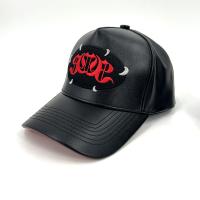 China 5 Panel PU Leather Custom Hats Baseball Cap Patch Logo Stitching Personalized for sale