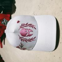 China 3D Embroidered Spartan Face Pink Baseball Caps Sakura Cherry Butterfly Cotton Twill High Crown Silk Cover Tape Text for sale