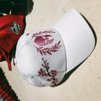 China 3D Embroidered Spartan Face Pink Baseball Caps Sakura Cherry Butterfly Cotton Twill High Crown Silk Cover Tape Text for sale
