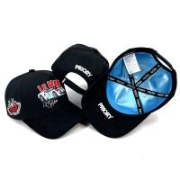 China Full Black Suede Cotton Custom Hats 5 Panel 3D Embroidery Blue Lining Baseball Cap for sale