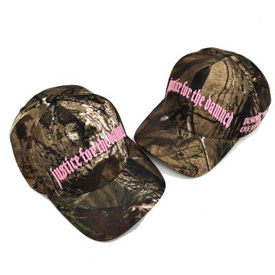 China Pure Cotton Real Tree Leaf Baseball Caps Camo Flame 3D Embroidery Letter Hunting Outdoor Sport Pink Stitching Camo for sale