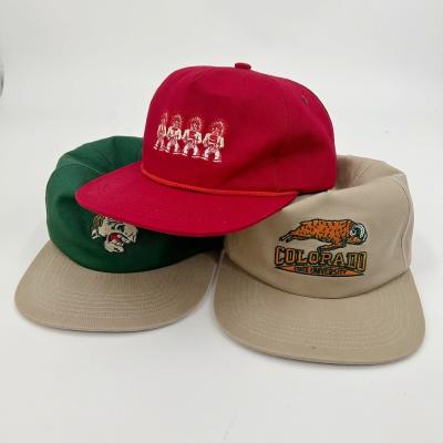 China Embroidery Cotton 5 Panel Snapback Caps Custom Logo Flat Bill Unstructured Adjustable for sale