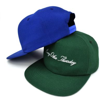 China Unstructured Flat Bill 5 Panel Snapback Caps Cotton Embroidery Letters Adjustable Baseball for sale