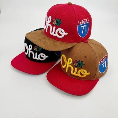 China Suede 3D Puff Embroidery Snapback Caps Structured Flat Brim Acrylic Custom Adjustable for sale