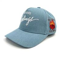 China Custom A frame Denim Baseball Caps Fabric 3D Embroidered 5 pane Deniml Two tone for sale