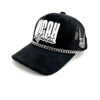 China Adjustable Baseball Cap Custom 3D Powder Puff Embroidered Logo Velvet Trucker With Metal Chain for sale