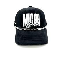 China Adjustable Baseball Cap Custom 3D Powder Puff Embroidered Logo Velvet Trucker With Metal Chain for sale